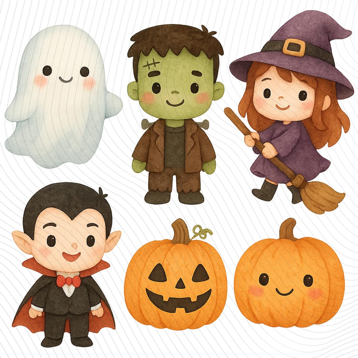 Kawaii Halloween Clipart Set | Ghost, Witch, Vampire (digital Download ...