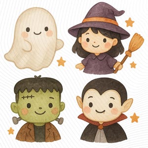 Kawaii Halloween Clipart Set | Ghost, Witch, Vampire (digital Download ...