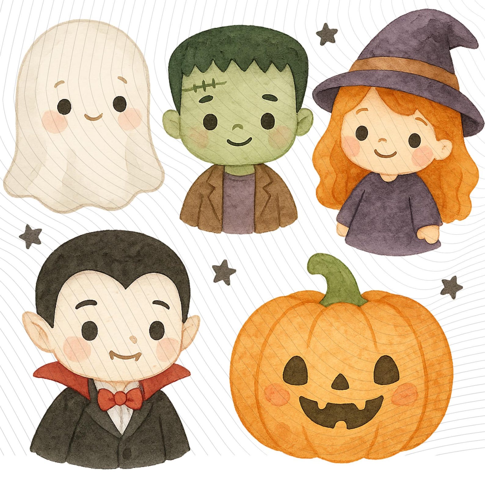 Kawaii Halloween Clipart Set | Ghost, Witch, Vampire (digital Download ...