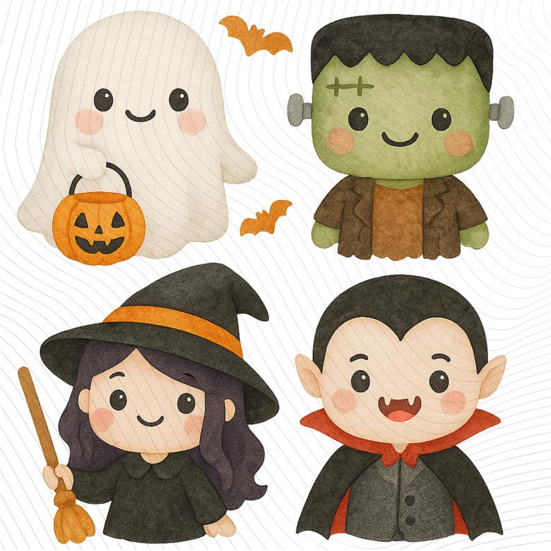 Kawaii Halloween Clipart Set | Ghost, Witch, Vampire (digital Download ...