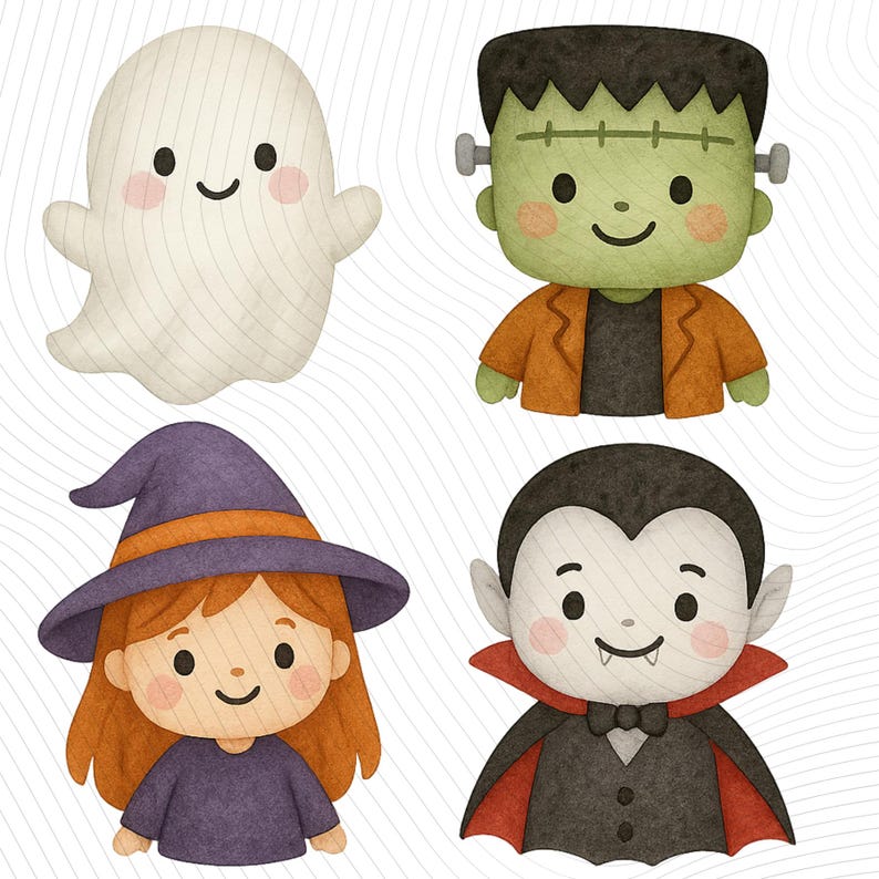 Kawaii Halloween Clipart Set | Ghost, Witch, Vampire (digital Download ...