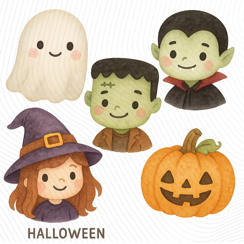 Kawaii Halloween Clipart Set | Ghost, Witch, Vampire (digital Download ...