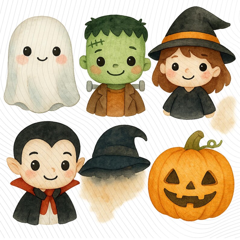Kawaii Halloween Clipart Set | Ghost, Witch, Vampire (digital Download ...