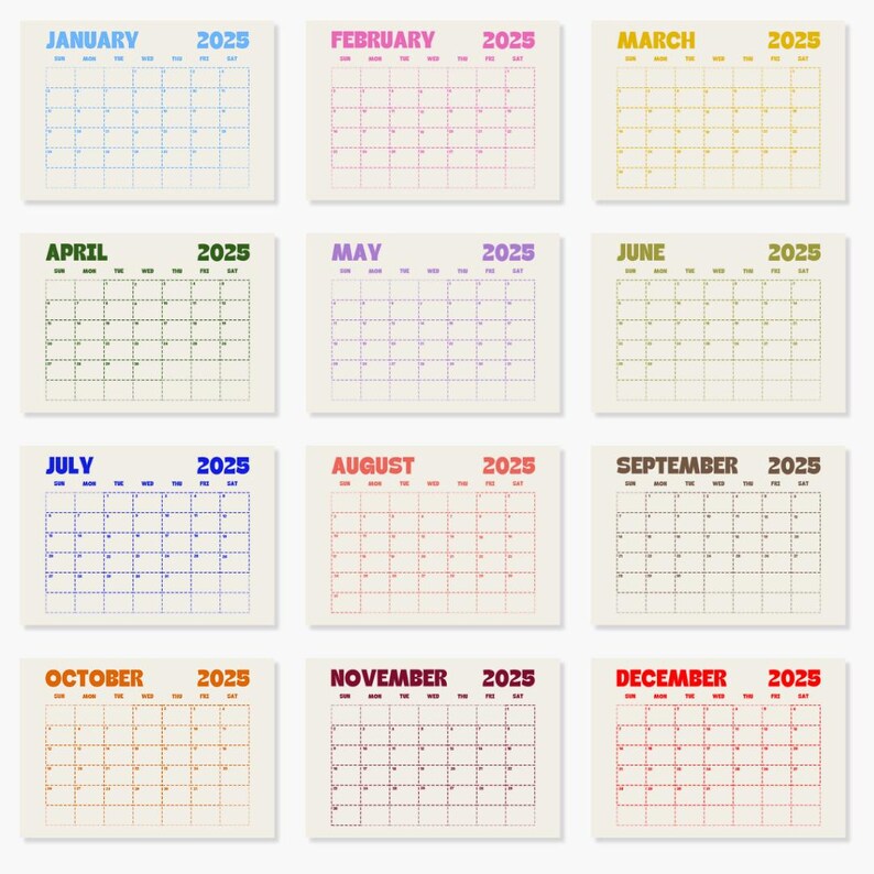 2025 Retro Colorful Printable Calendar | Printable Monthly Planner ...