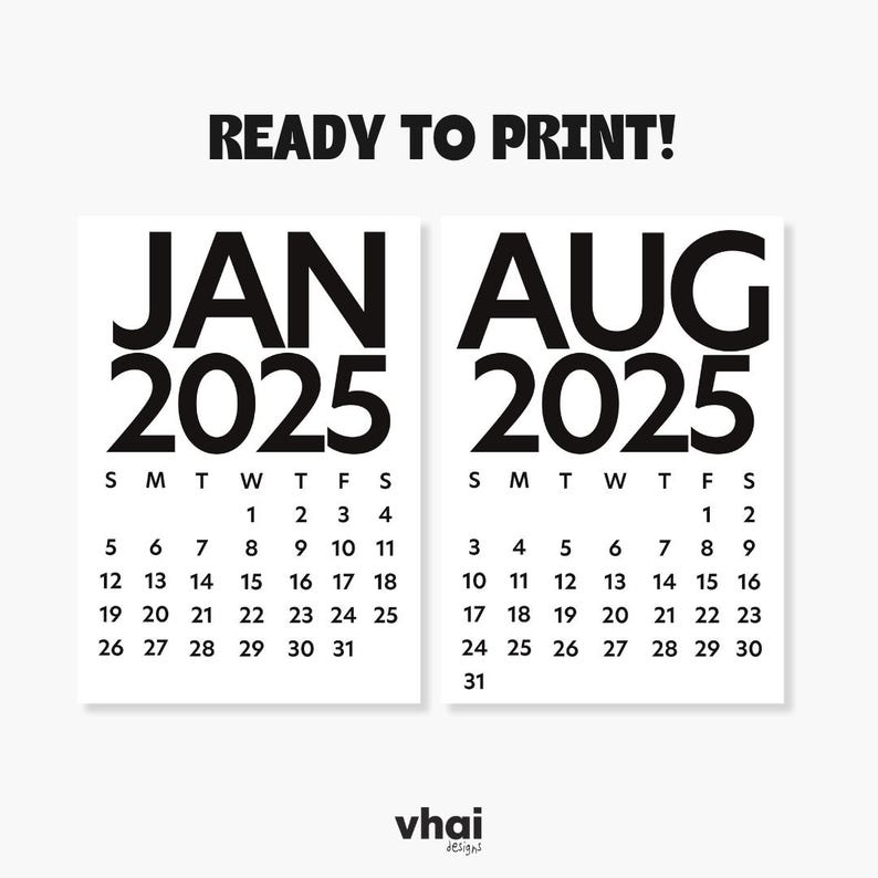 2025 Simple Black and White Printable Calendar | Printable Monthly ...