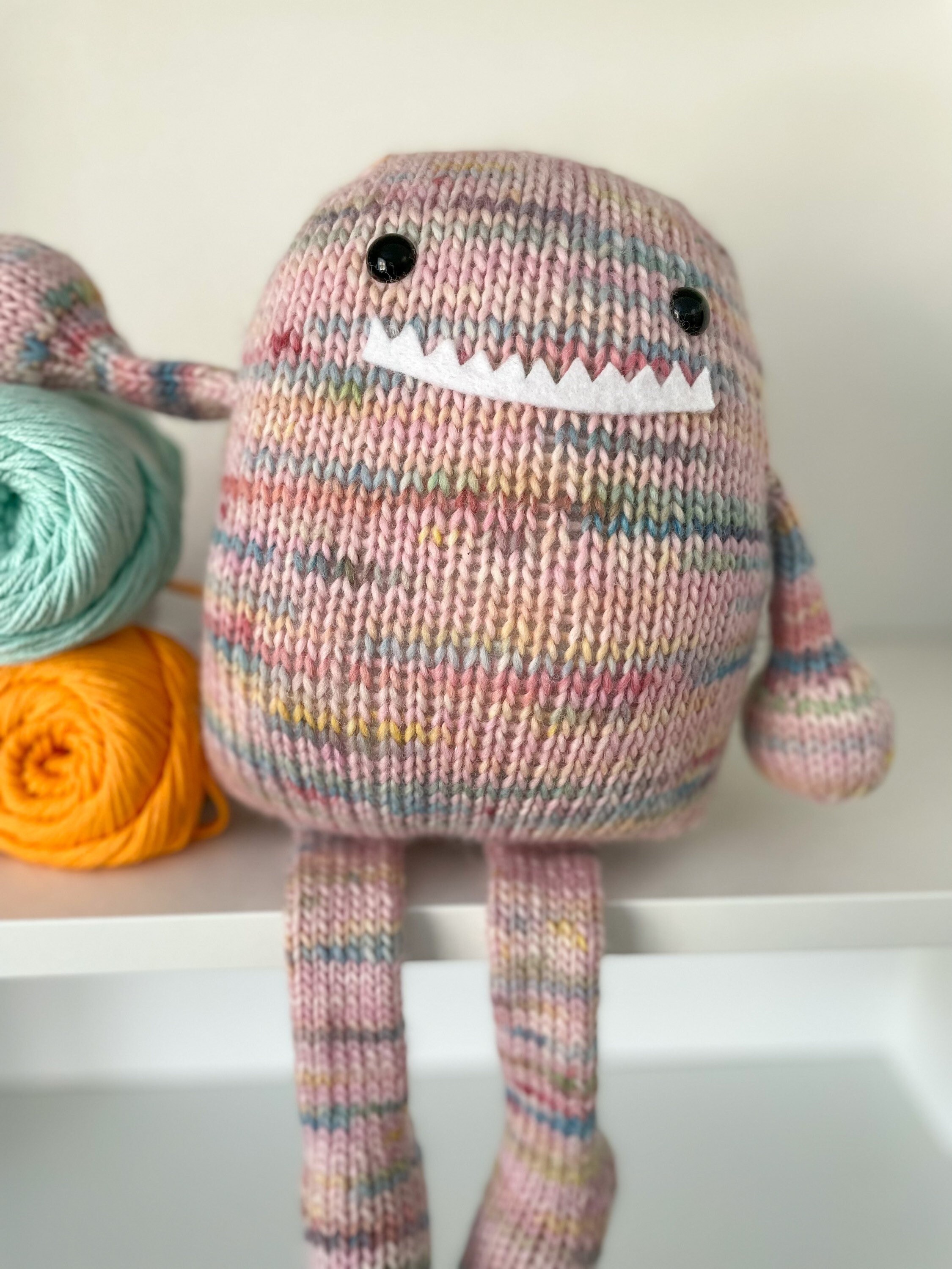 Evelyn Monster // Pink Rainbow Speckle Stuffed Monster Toy // Hand Knit ...