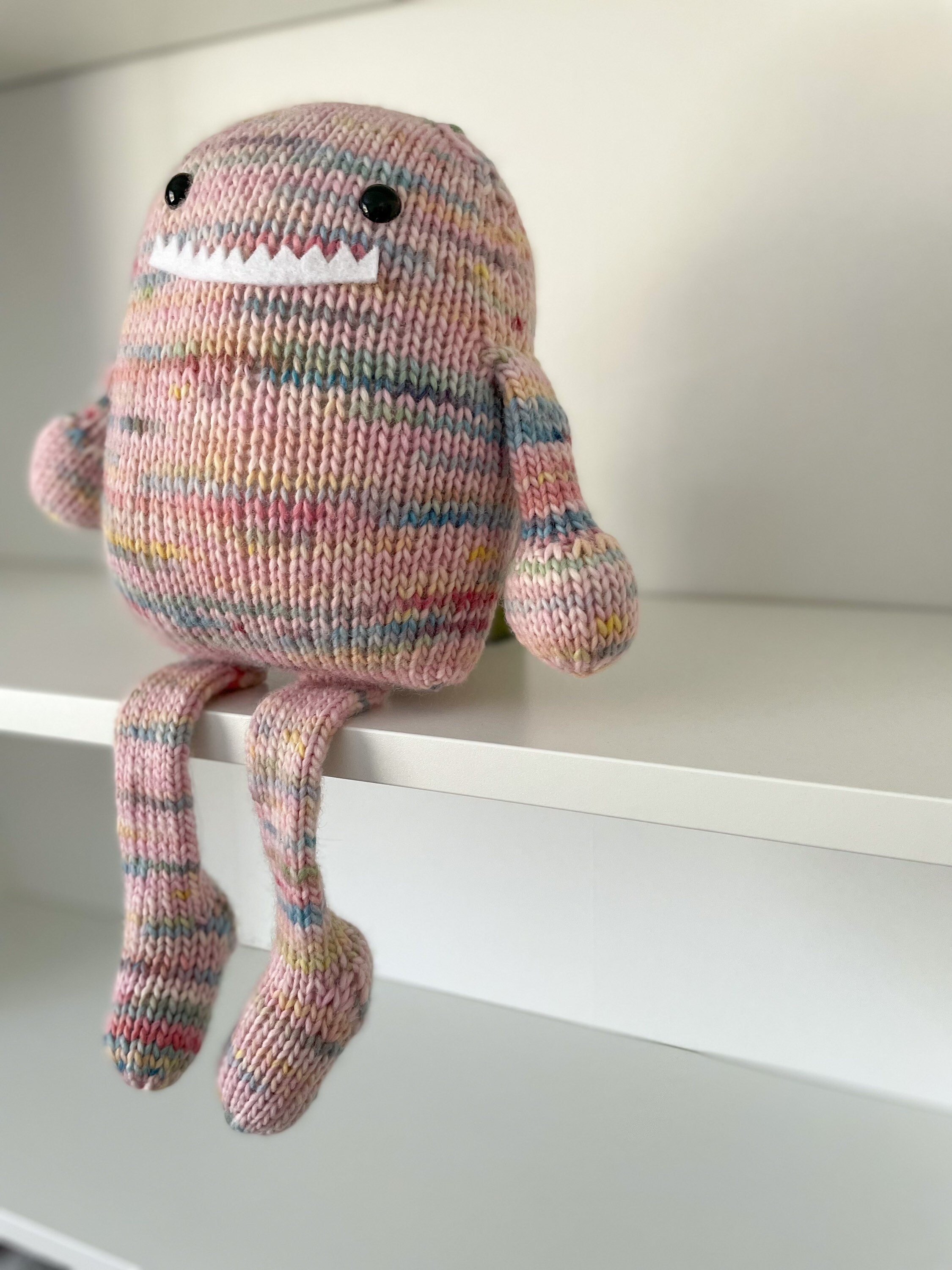 Evelyn Monster // Pink Rainbow Speckle Stuffed Monster Toy // Hand Knit ...