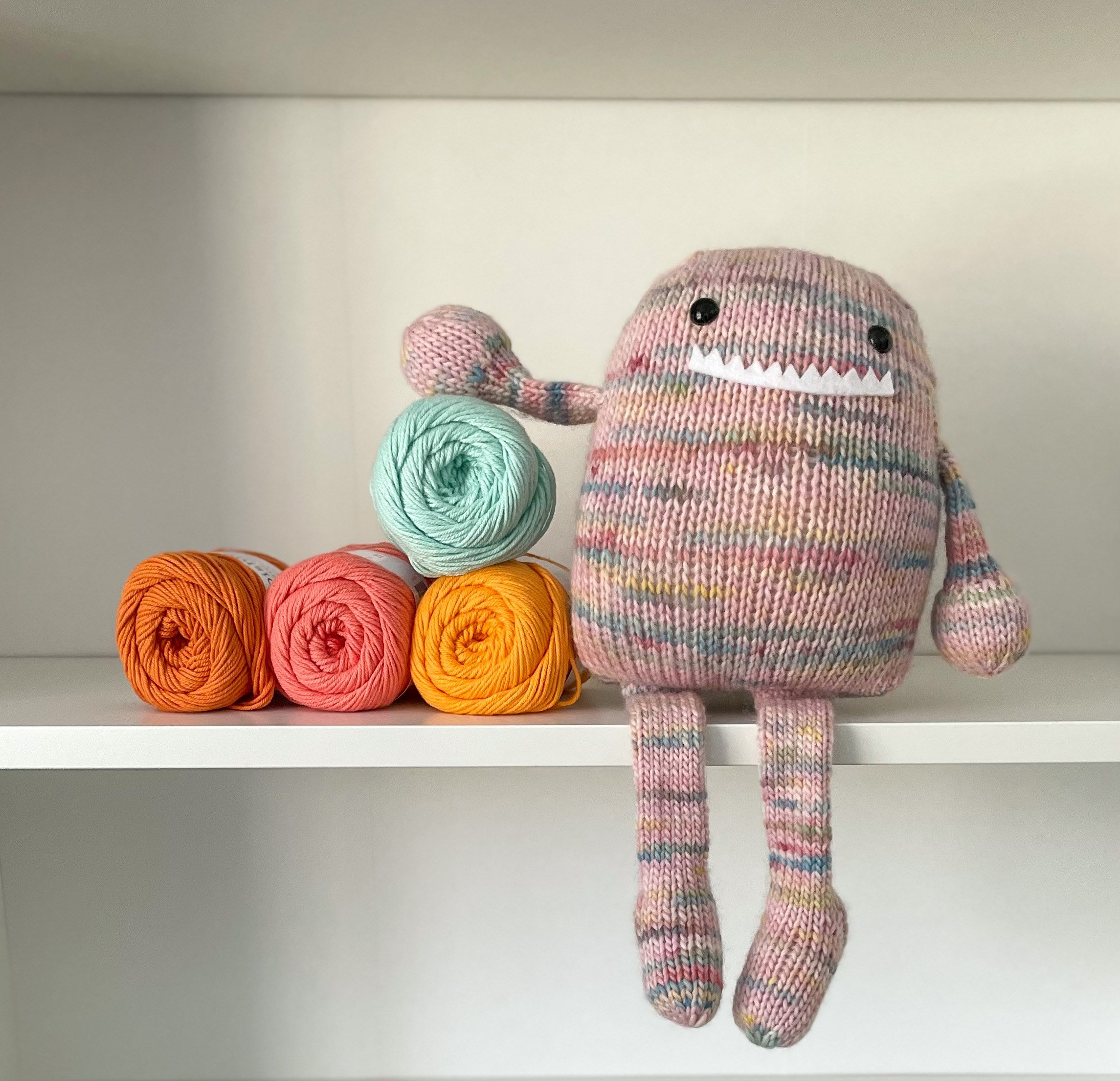 Evelyn Monster // Pink Rainbow Speckle Stuffed Monster Toy // Hand Knit ...