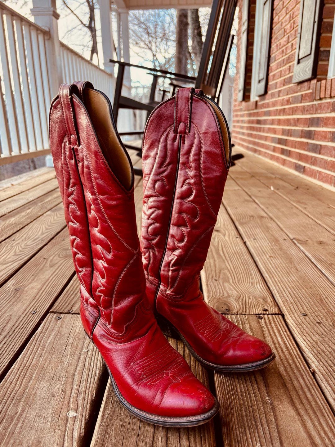 Vintage Leather Vamps Red Cowboy Boots Size 6 - Etsy