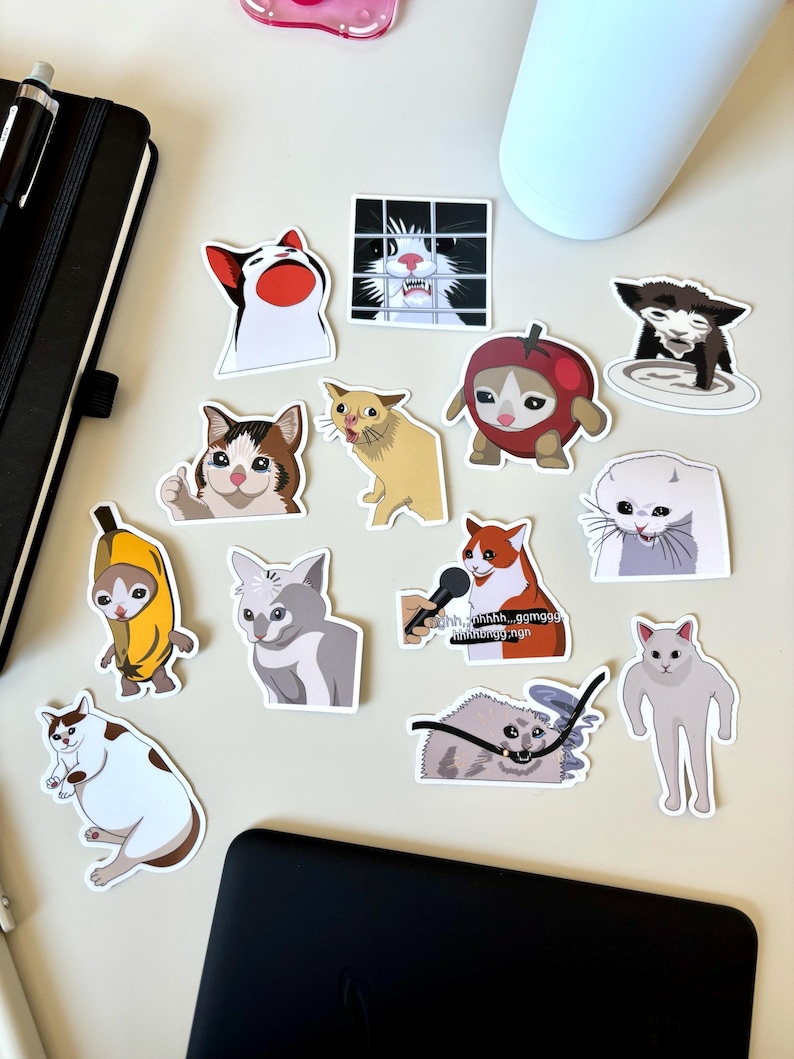 Funny Cat Meme Vinyl Sticker Packs for Waterbottles, Laptops, Notebooks ...