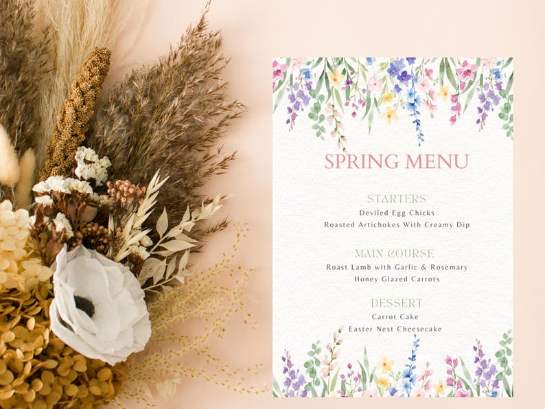 Spring Menu Template | Floral Easter Dinner Menu | Printable & Editable ...