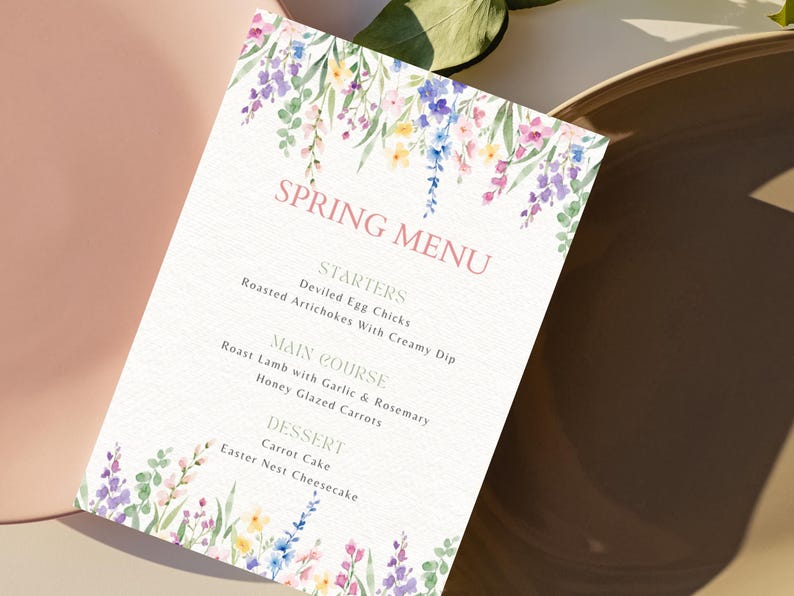 Spring Menu Template | Floral Easter Dinner Menu | Printable & Editable ...