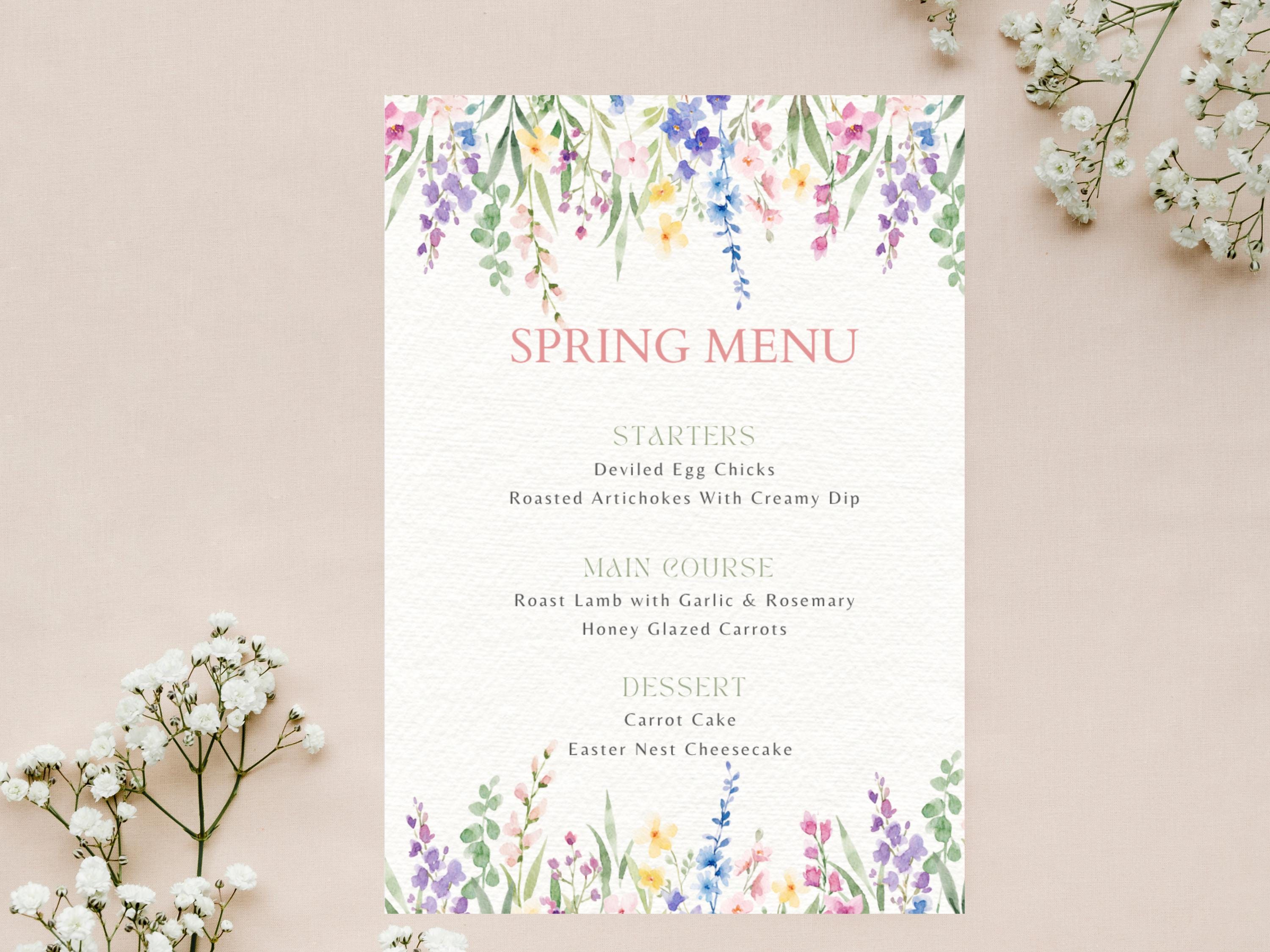 Spring Menu Template | Floral Easter Dinner Menu | Printable & Editable ...