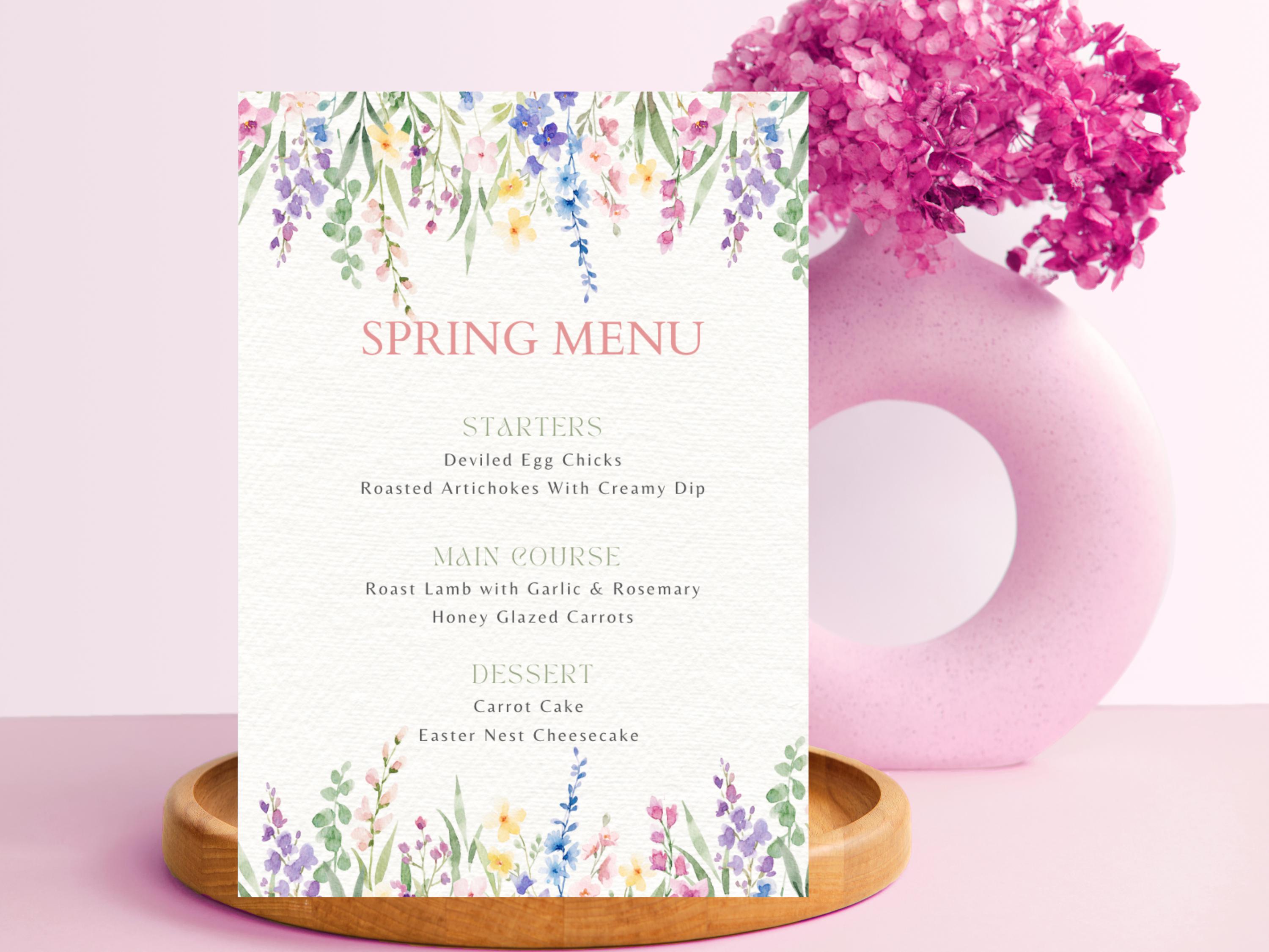 Spring Menu Template | Floral Easter Dinner Menu | Printable & Editable ...