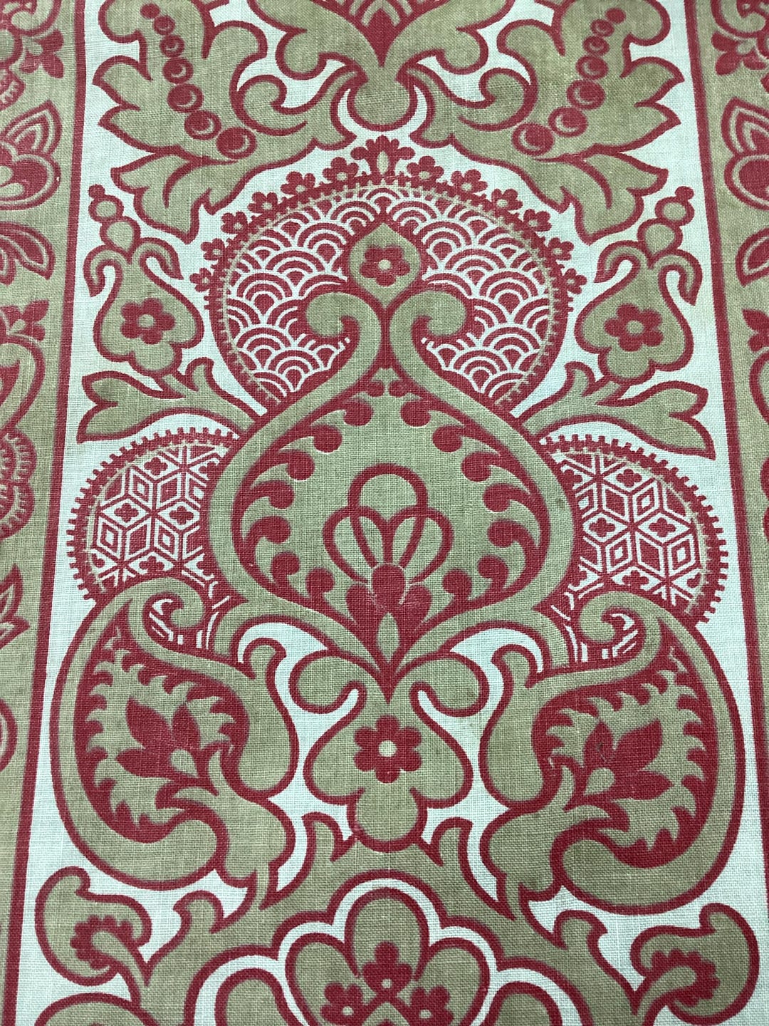 Antique French Medium Weight Cotton Fabric, Stylised Floral Design ...