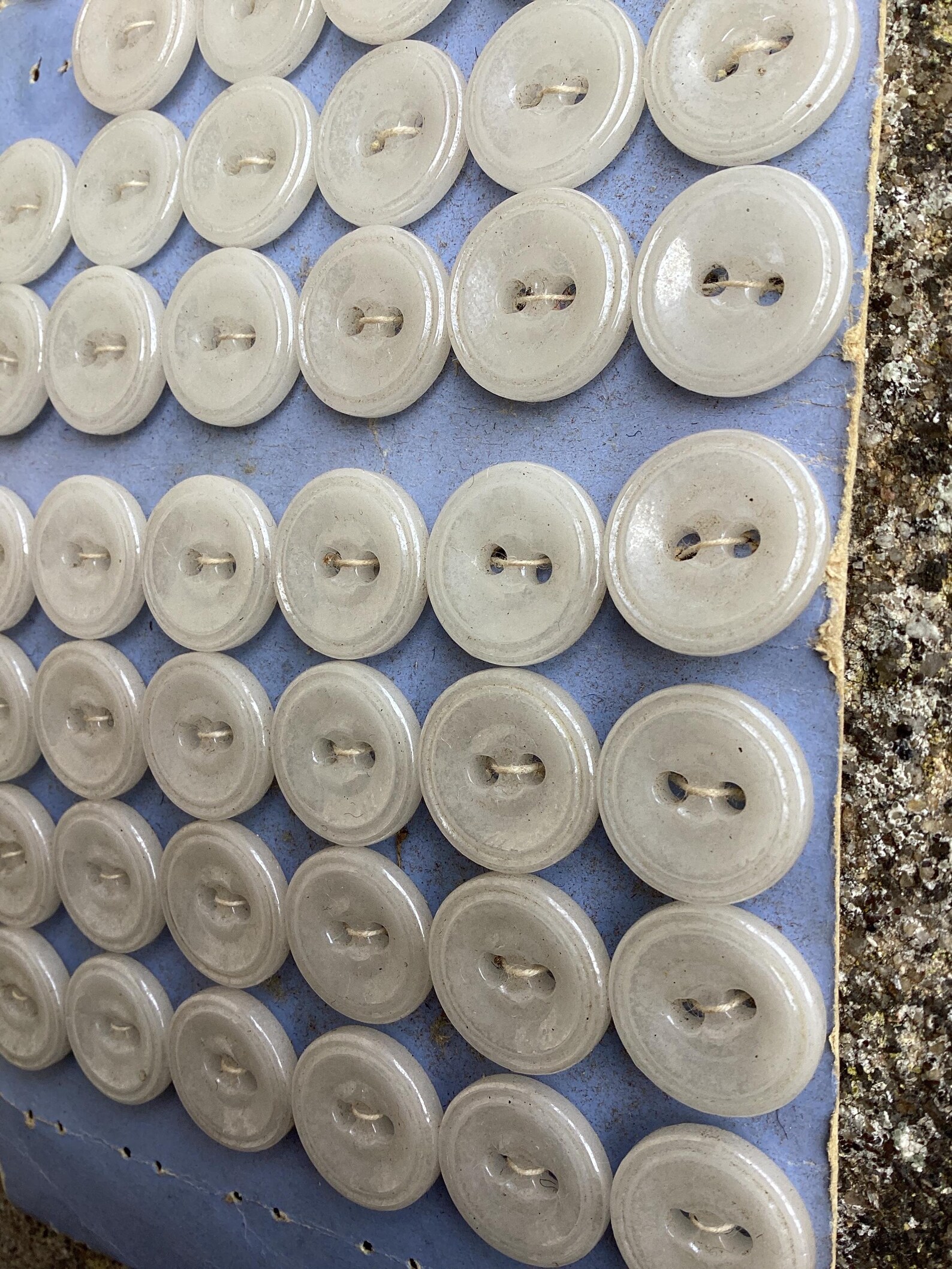 60 Antique Glass Buttons on Original Card. 1.5cms. Two Holes. Dress ...