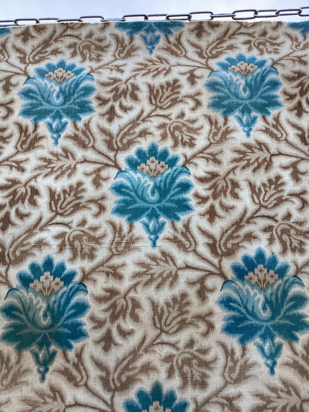 Antique French Medium Weight Cotton Fabric, Warp Printed Floral Design ...