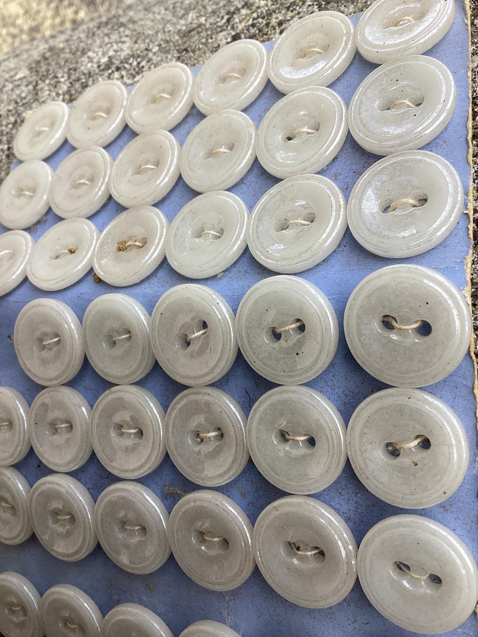 60 Antique Glass Buttons on Original Card. 1.5cms. Two Holes. Dress ...