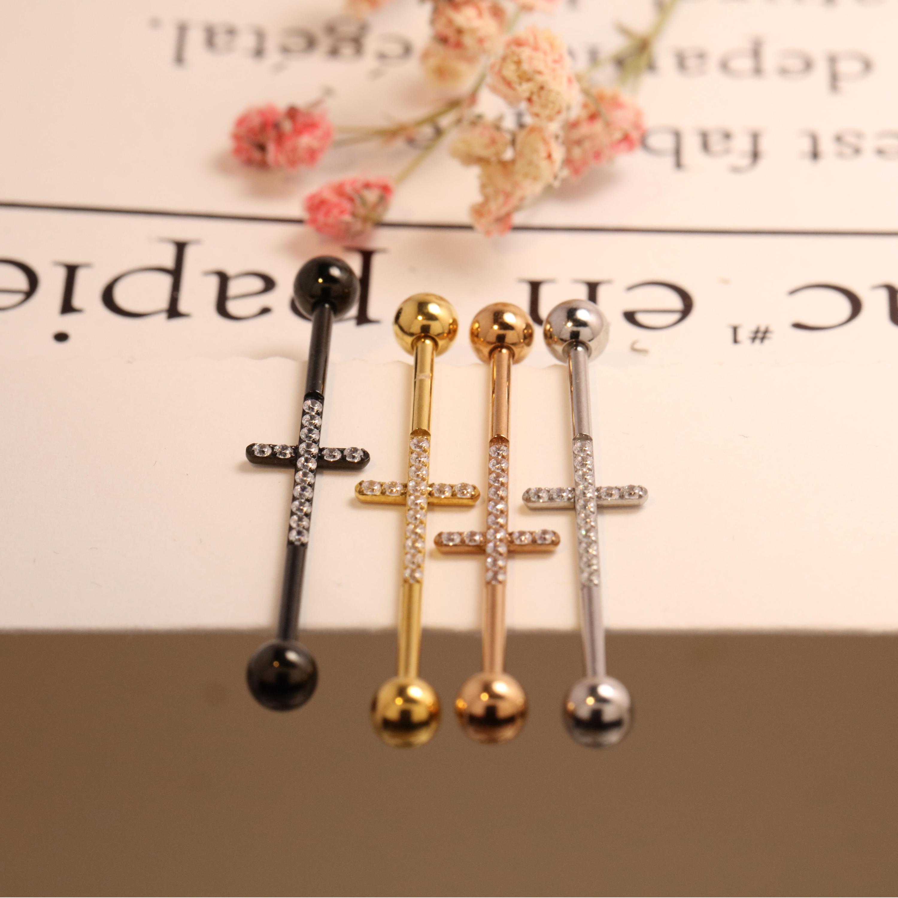 Cross Shiny CZ Industrial Barbell Industrial Barbell Piercing Jewelry ...