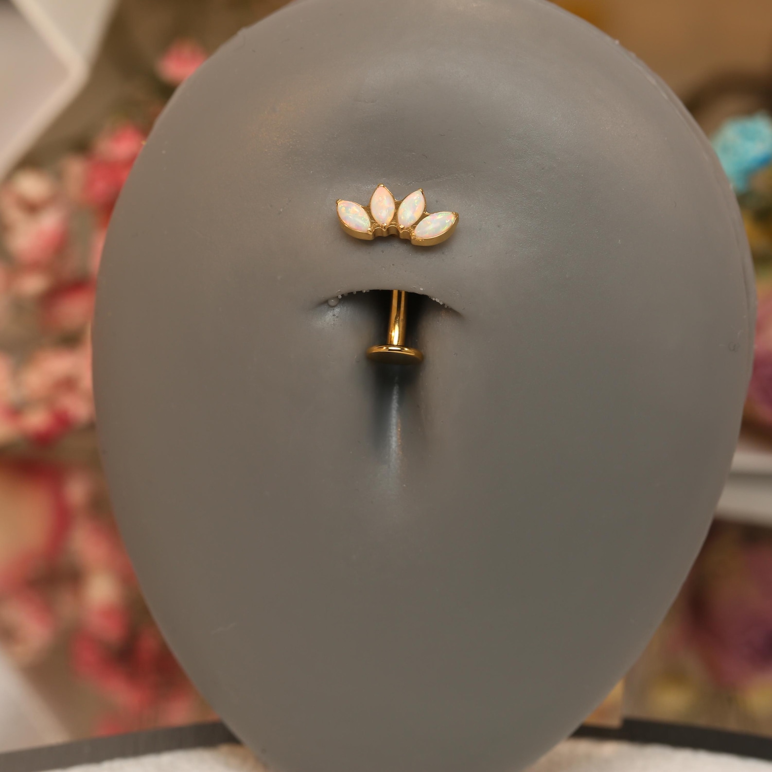 G23 Gold Opal Belly Button Ring Floating Belly Button Piercing Jewelry ...