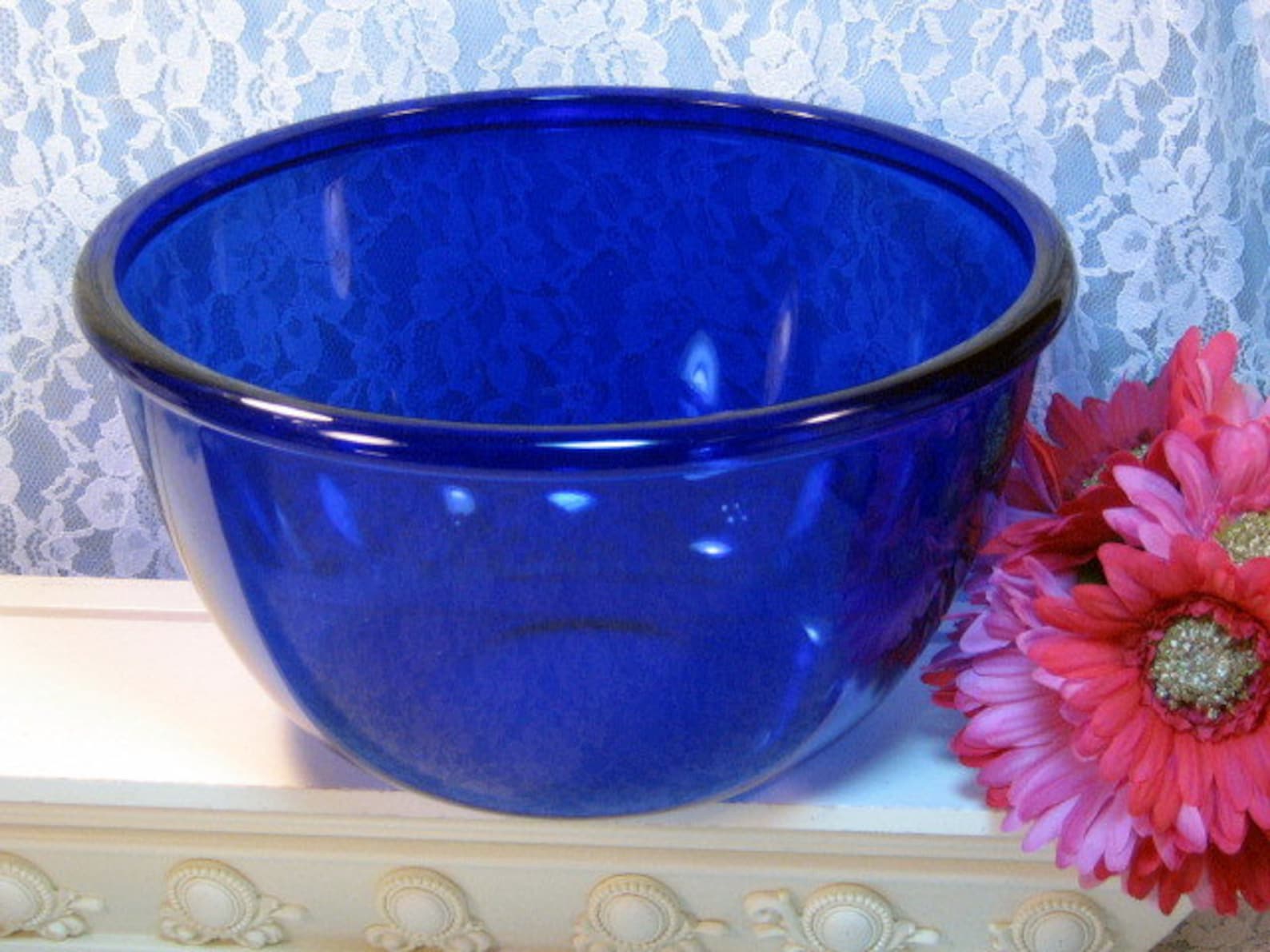 Vintage Cobalt Blue Glass Extra Large Salad Bowl Durand France | Etsy Vintage Cobalt Blue Glass Extra Large Salad Bowl Durand France | Etsy