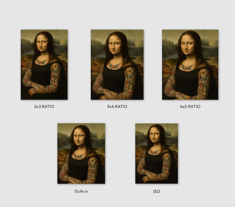 Mona Lisa With Tattoos, Funny Poster, Quirky Wall Art, Tattoo Flash ...