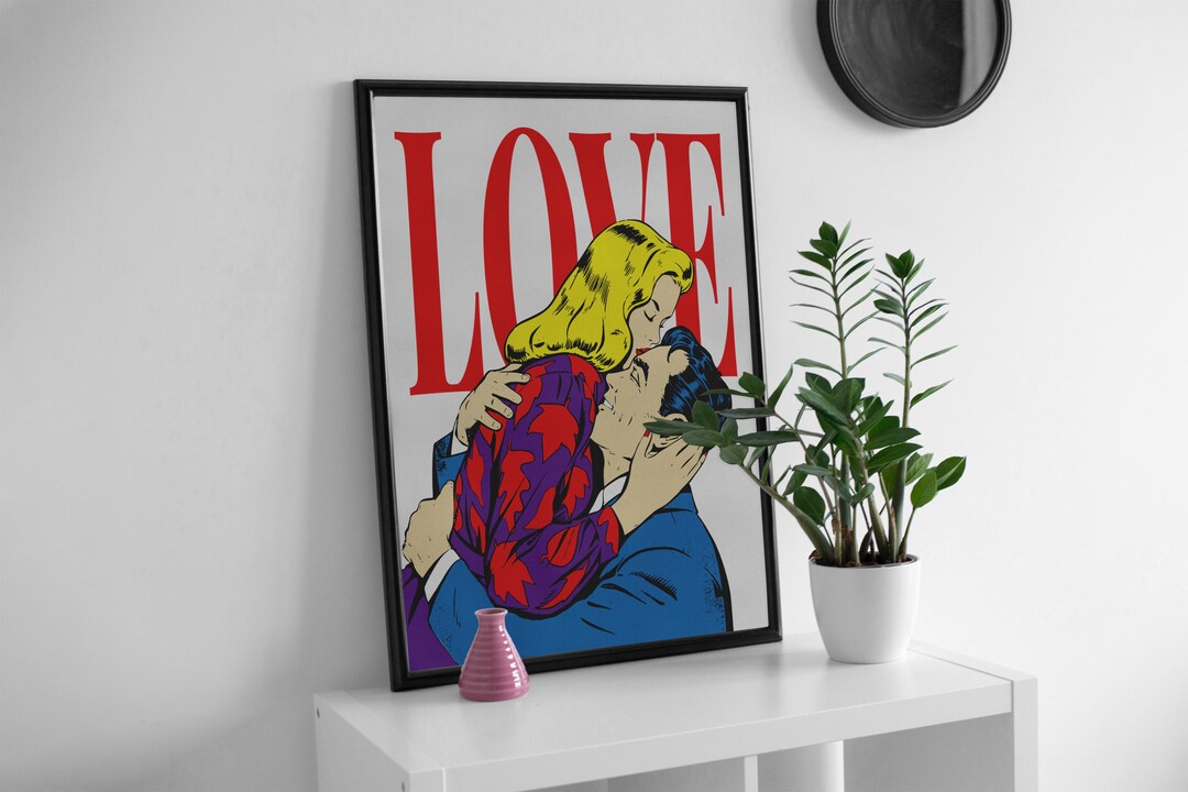 Pop Art Love Poster, Comic Style Kiss Print, Instant Download Digital ...