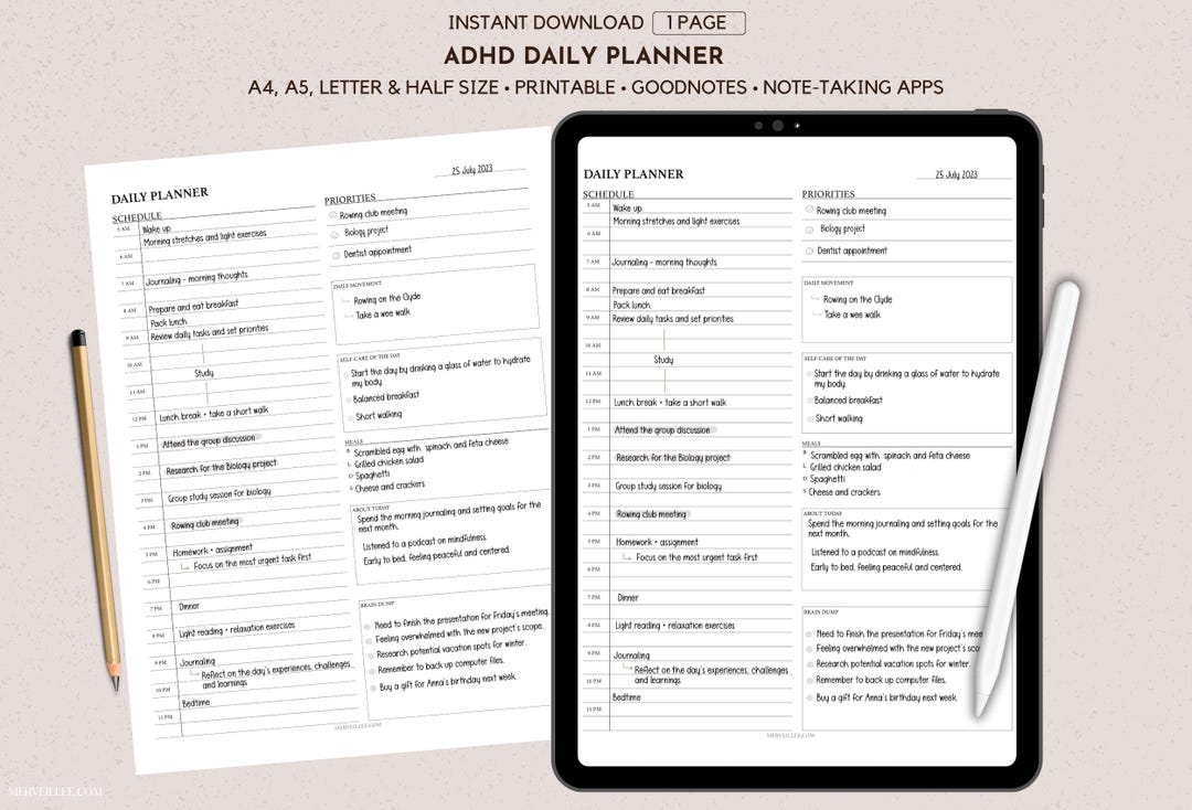 ADHD Daily Planner | Digital and Printable Planner Pages | Productivity ...