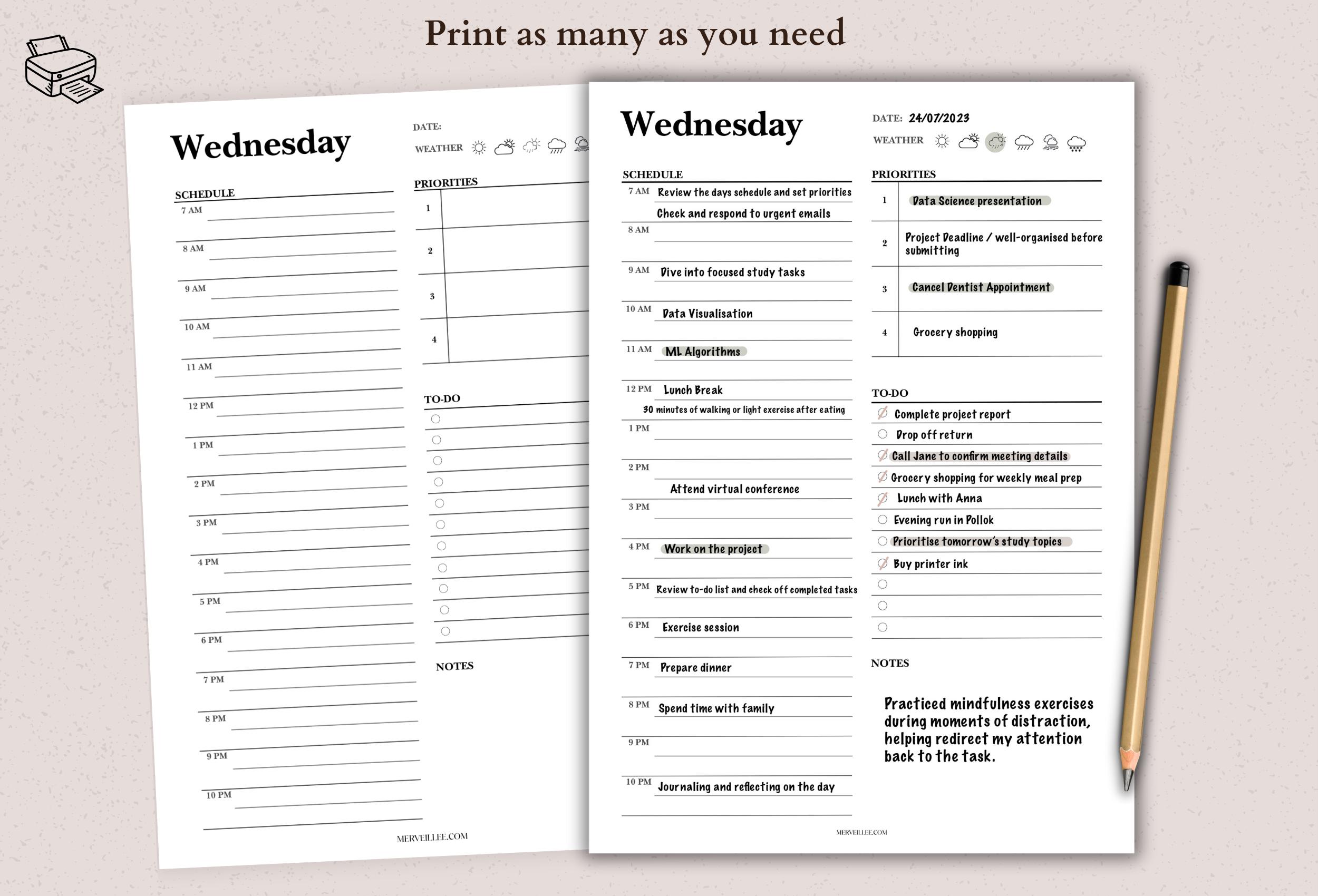 7 Day Plan | 7-day Planner Sheets | Digital and Printable Planner Pages ...