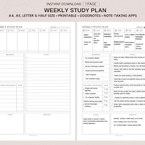 WEEKLY STUDY PLAN | Digital and Printable Planner Pages | Upcoming ...