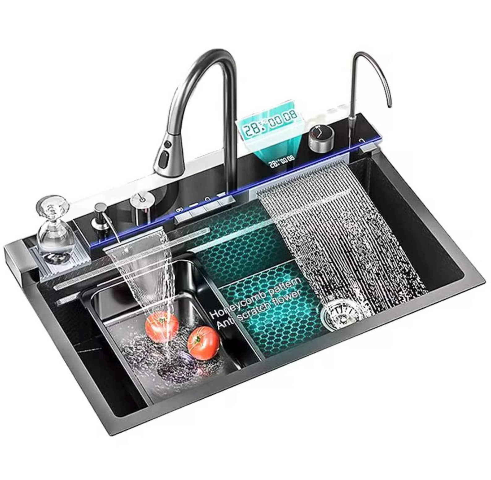Modern LED Smart Kitchen Sink: Dual Basin Waterfall Faucet (29.53'' X ...