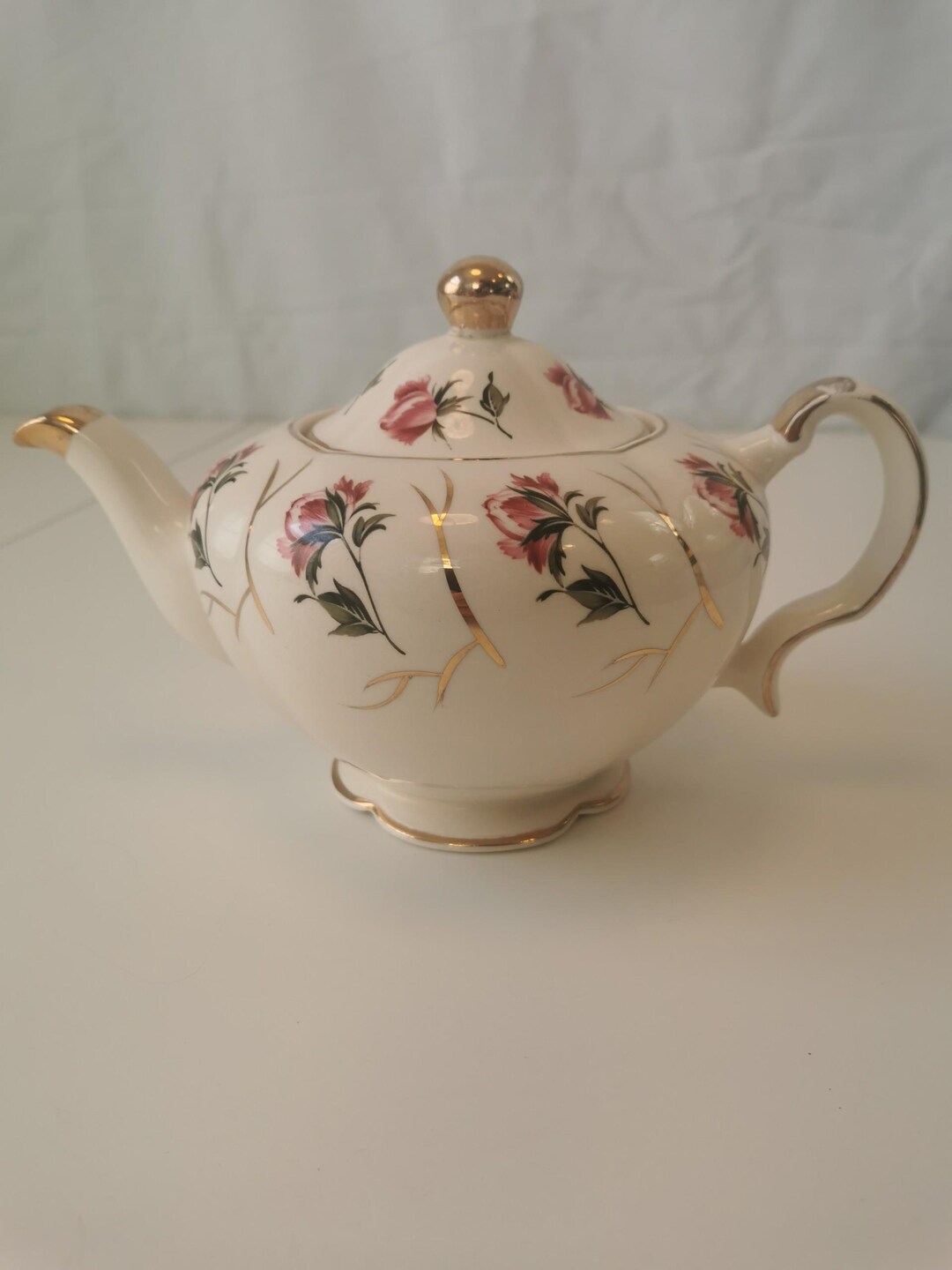 Tea Pot Vintage England Botanical Gold Trim Tinted - Etsy