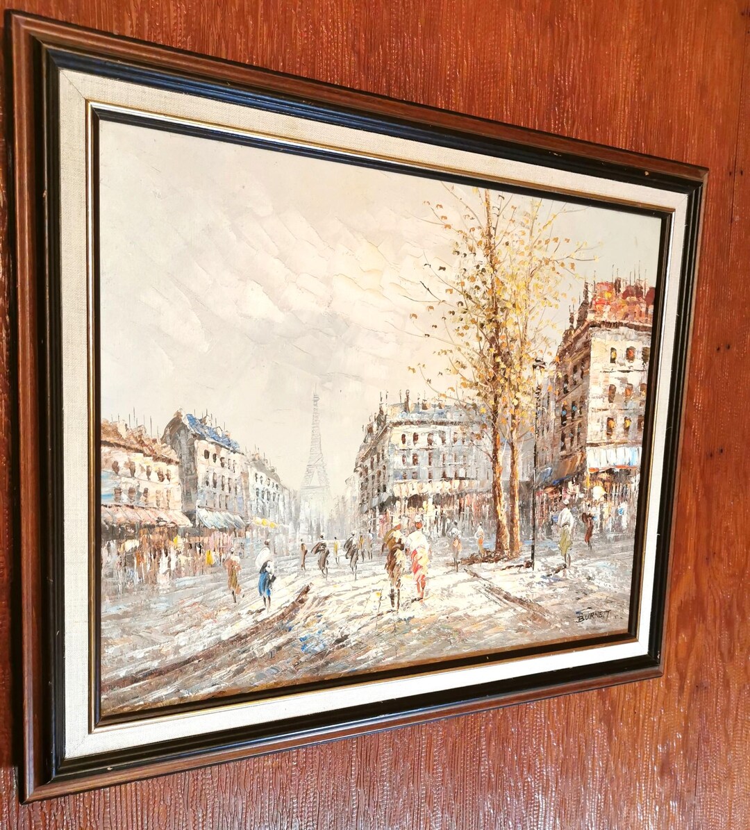 C. Burnett Oil Painting PARIS Market Street Scene EIFFEL TOWER ...