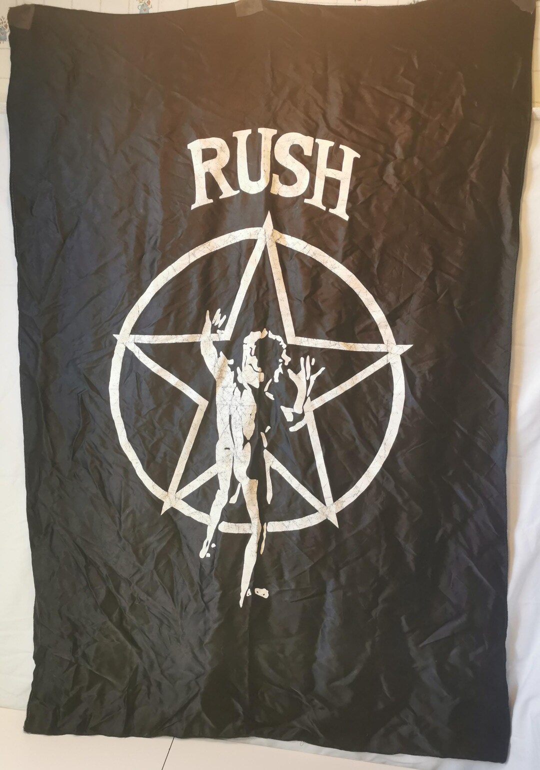 Rush Early 80s Starman Banner Black/white Satin Height 54 Inch Width 35 ...