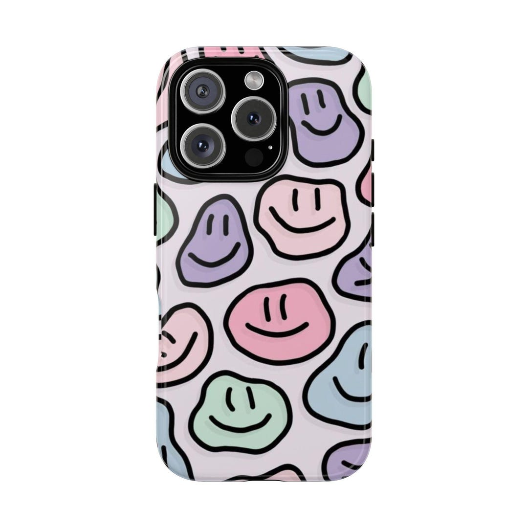 Cute Smiley Phone Case, Cheerful Phone Cover, Pastel Color Phone ...