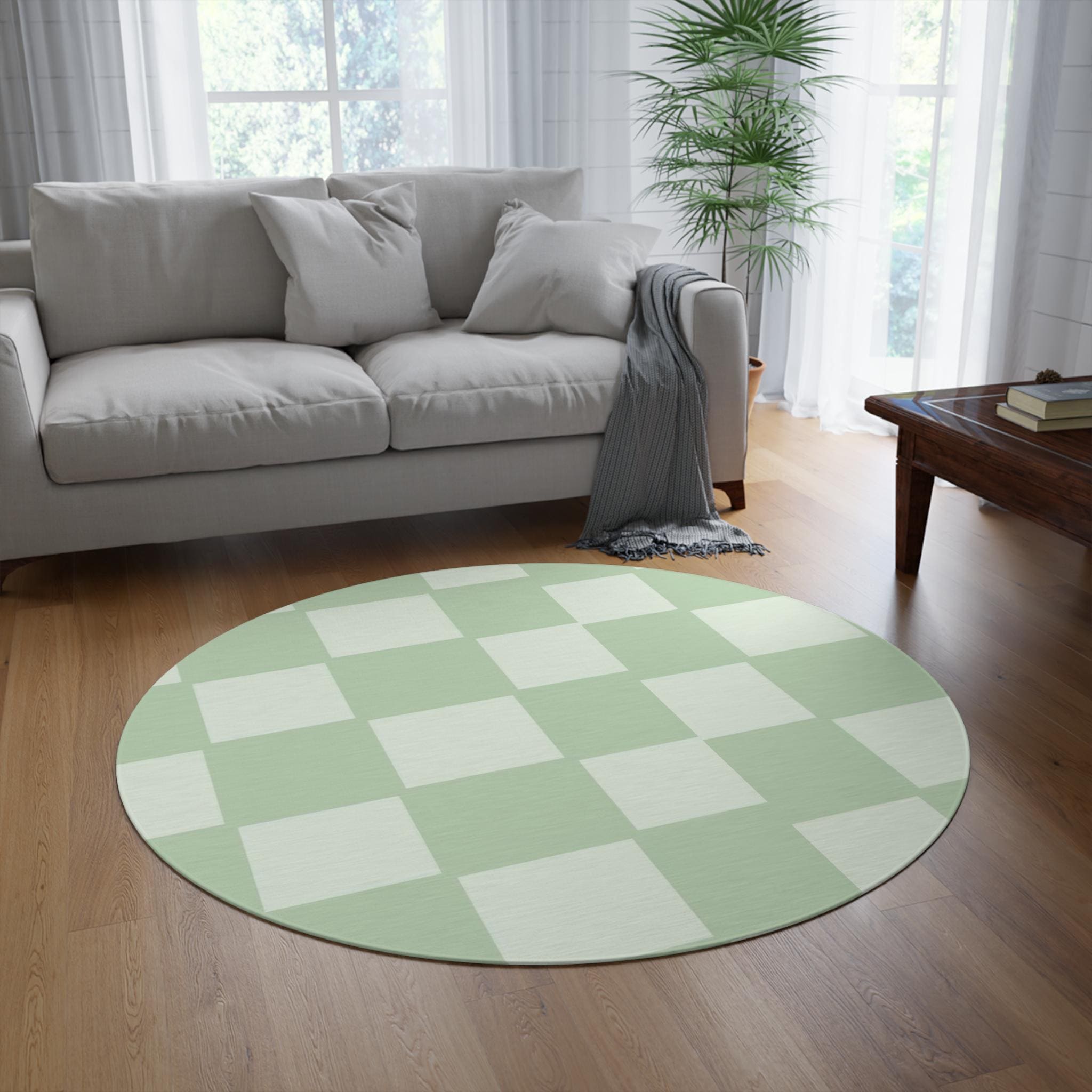 Sage Green Checkered Round Rug Dopamine Decor Pastel Green - Etsy