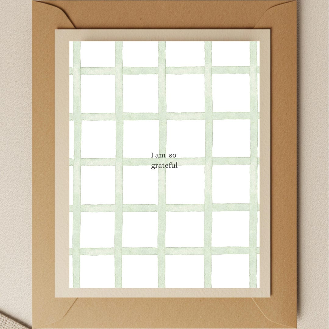 I Am so Grateful Card – Minimalist Watercolor Grid Thank You Card ...