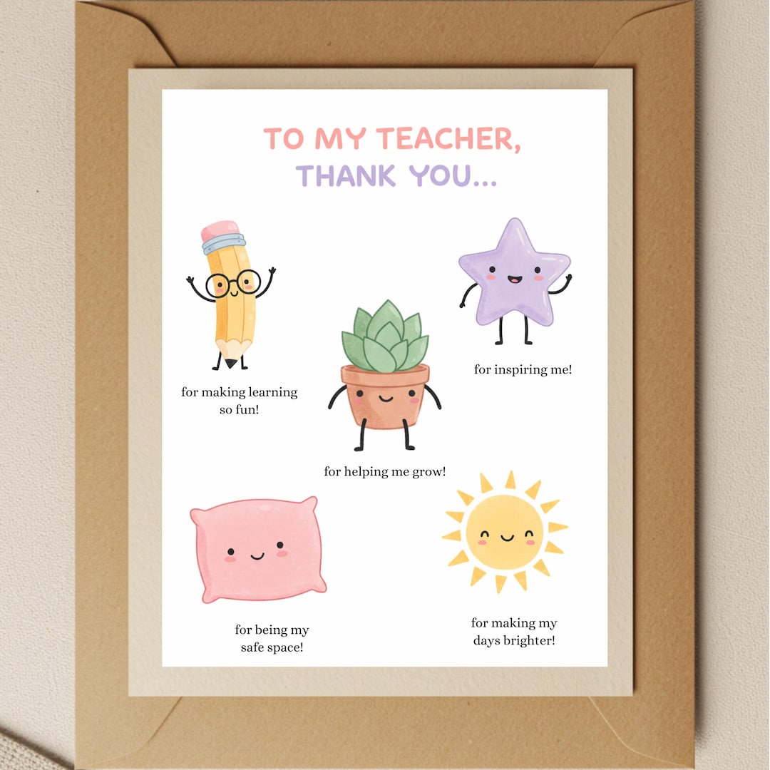 Watercolor Teacher Thank You Card: Whimsical Classroom Gift - Etsy