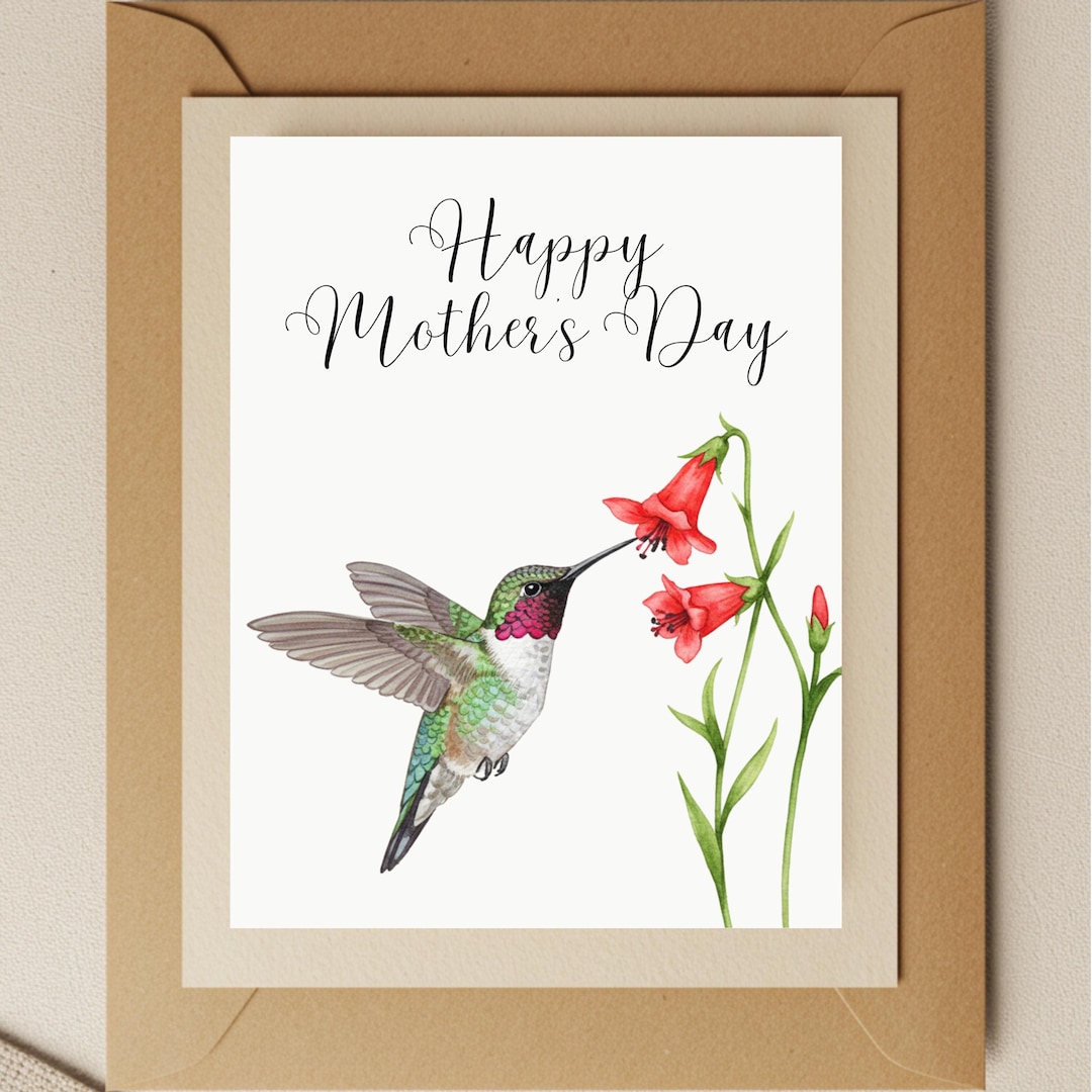 Hummingbird Mother’s Day Card – Elegant Watercolor Bird & Floral Design ...