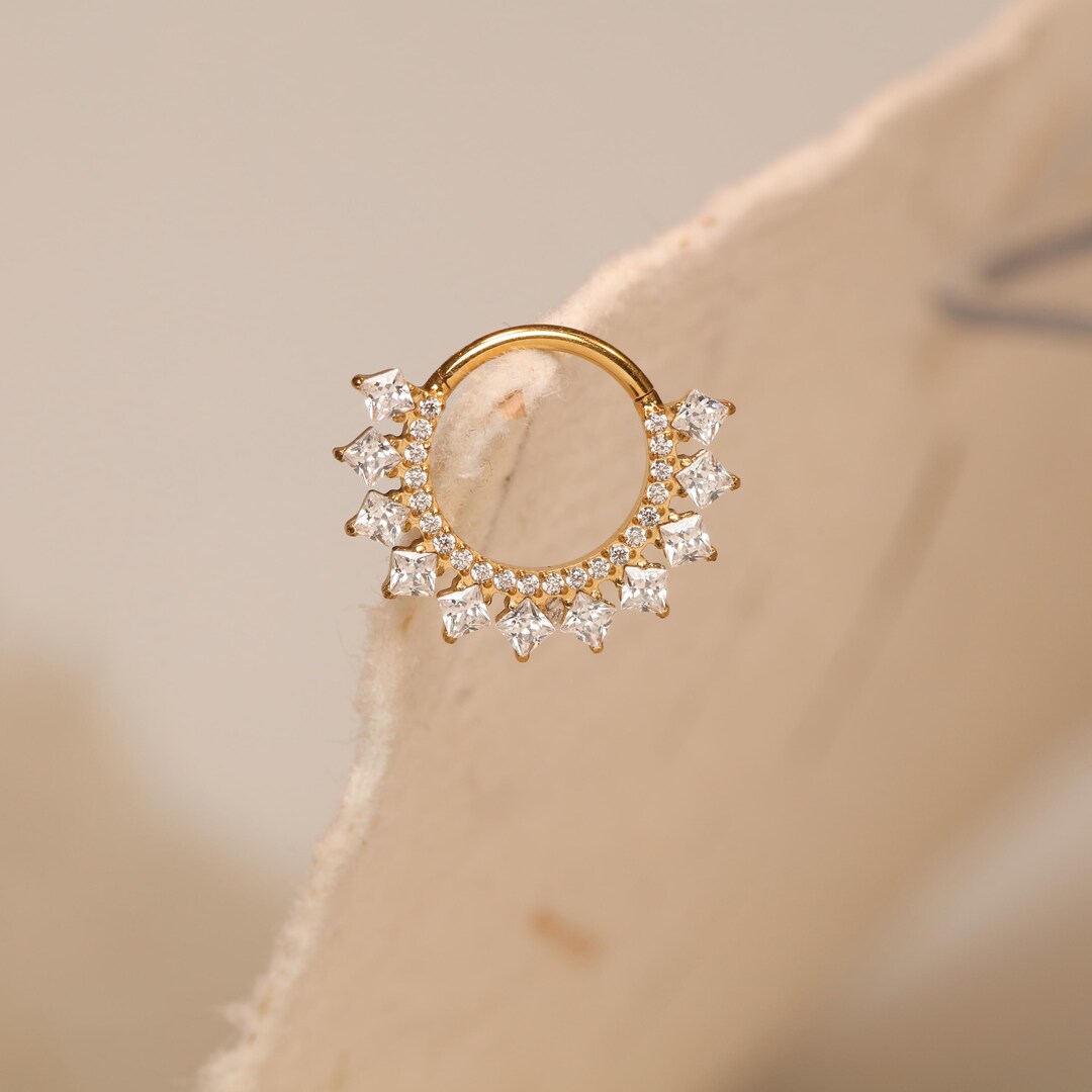 Clear CZ Hinged Clicker Segment Hoop Ring • 8mm - 10mm •daith• Septum ...