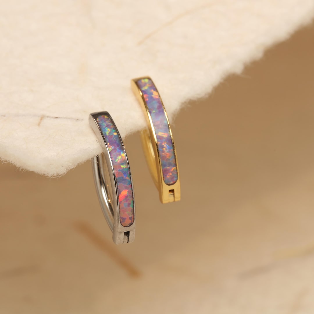 Purple Opal Hoop Navel Jewelry •14G • Clicker Belly Button Ring • 316L ...