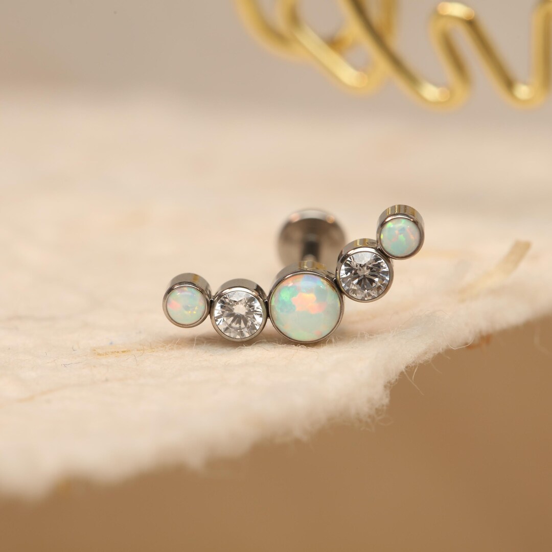 Cz/opal Labret Bar • Labret Ring •lip Barbell •cartilage Earring ...