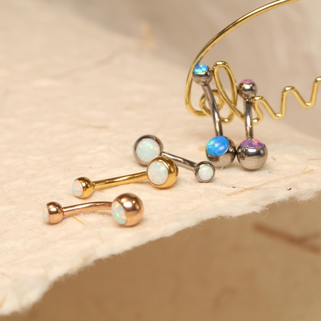 Spherical Opal Belly Ring Implant Grade Titanium • Belly Button Ring ...