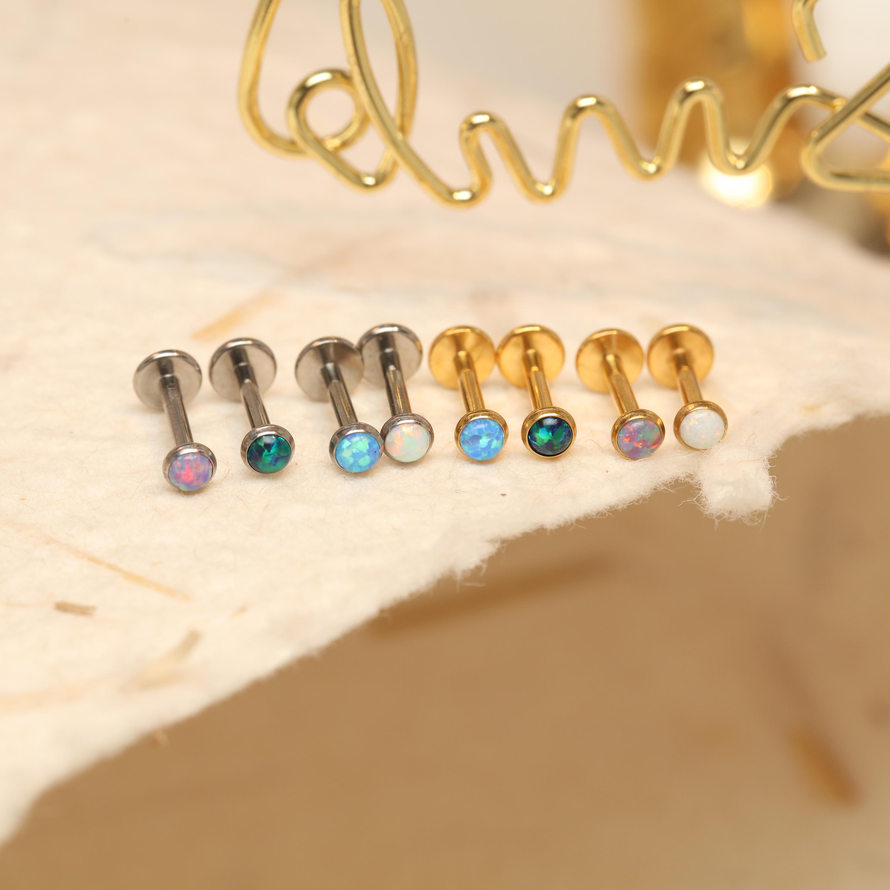 Tiny 3mm Opal Labret Stud • Labret Earring• Titanium • Internally ...