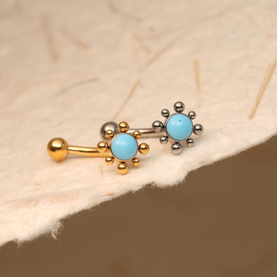 8 10 12mm Turquoise Belly Ring • 14G Belly Piercing • Titanium • Curved ...