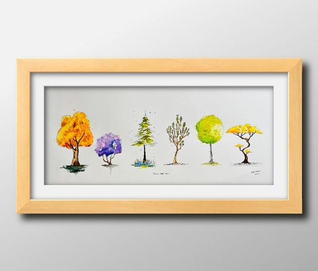 Hand Drawn and Painted Trees, Every Picture is Completely Unique. Ink ...