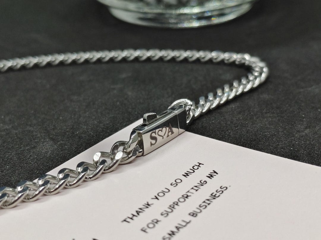 Custom Engraved Clasp Cuban Chain, Stainless Steel Personalized ...