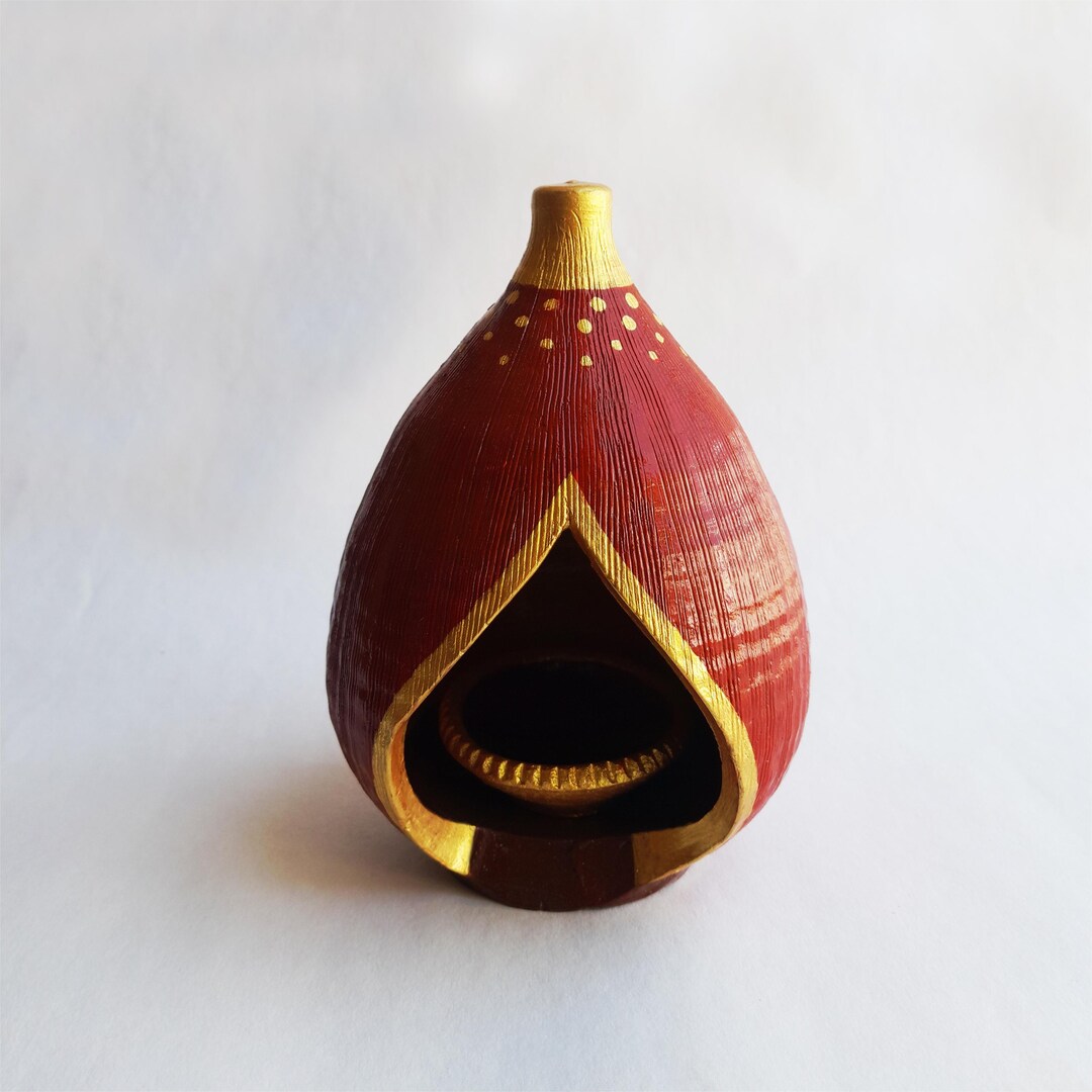 Hand Painted Terracotta Diya Holder, Coconut Shape Eco-friendly Clay ...