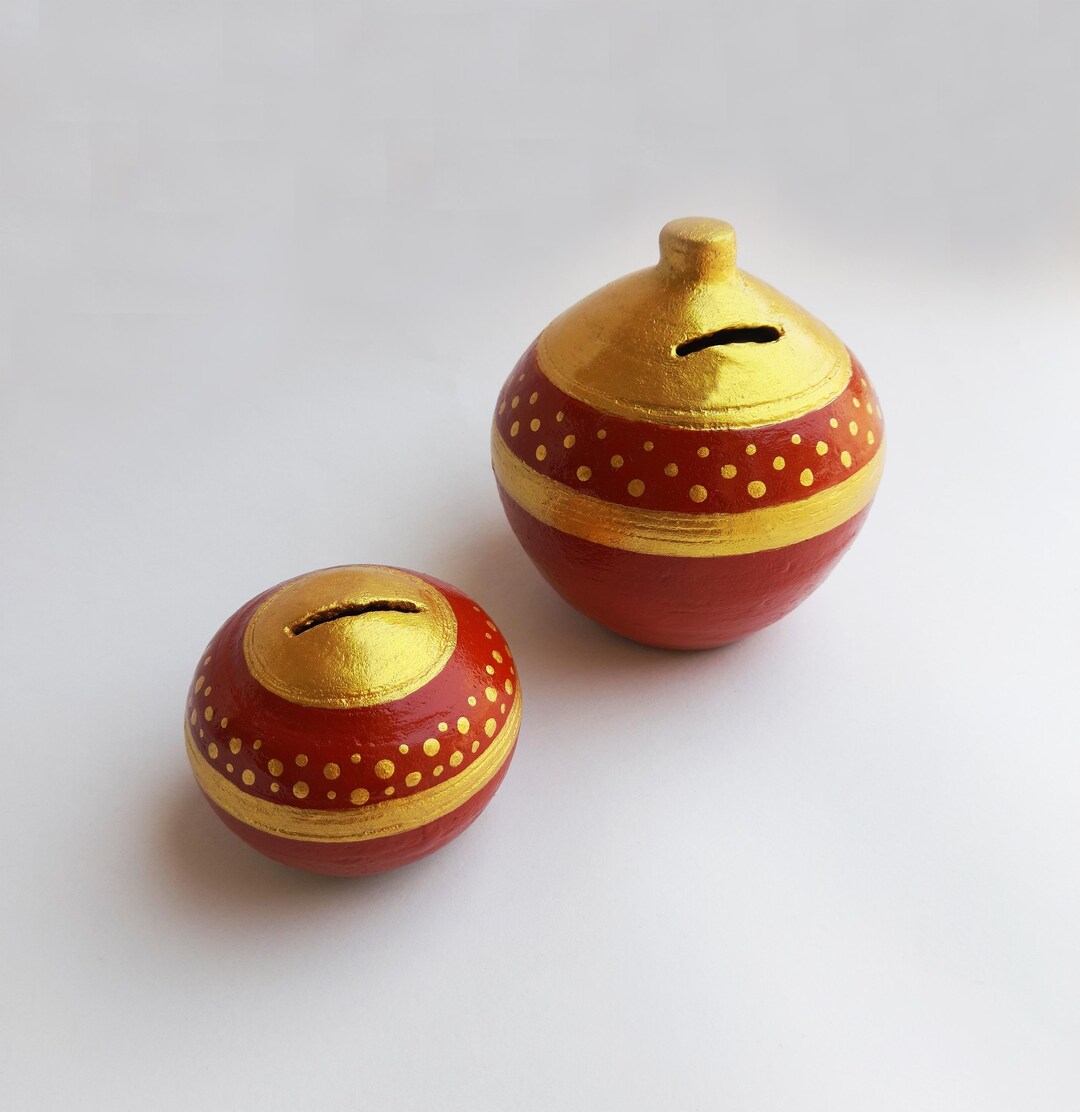 Terracotta Piggy Bank for Kids, Handcrafted Clay Money Bank, Child Coin ...