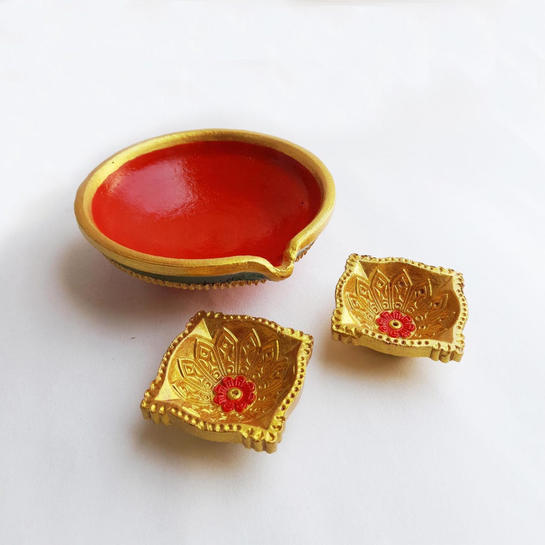 Handcrafted Terracotta Diya Set, Traditional Oil Lamps for Diwali Decor ...